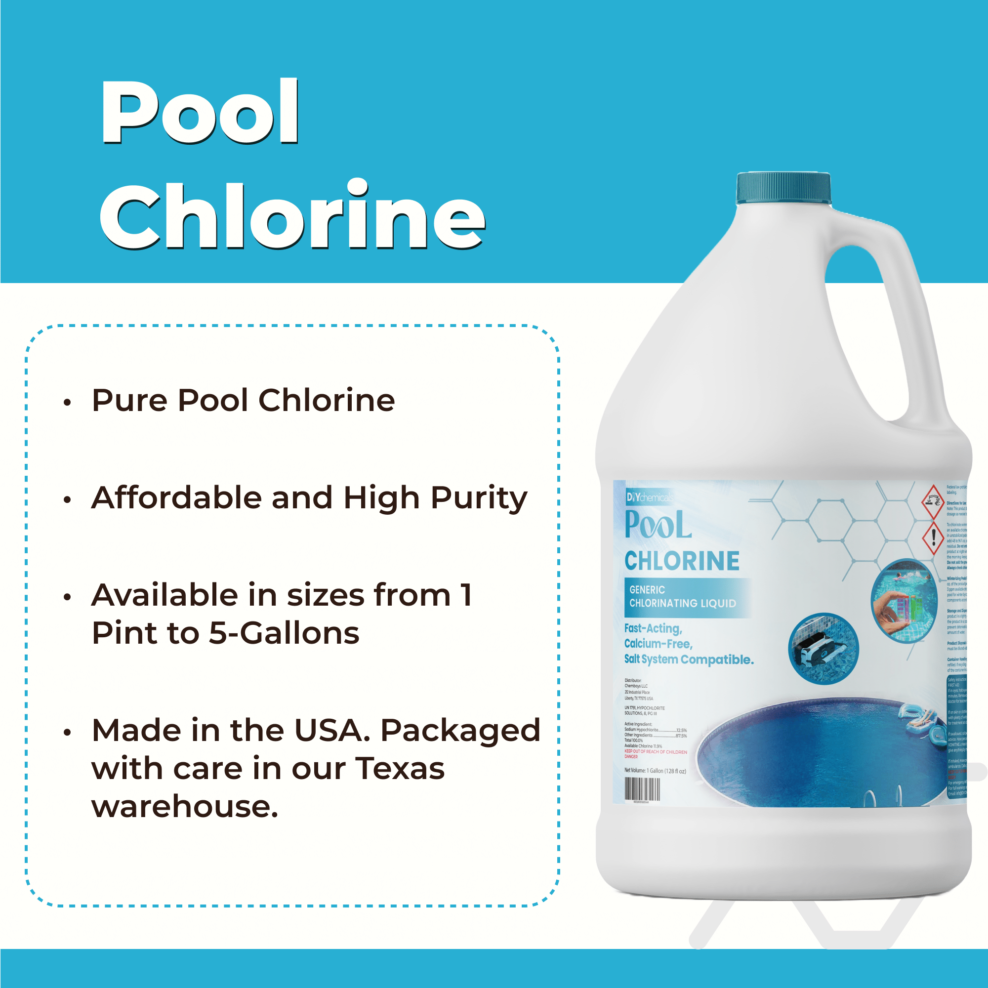 Liquid Chlorine - 12.5% Sodium Hypochlorite, Pool Cleaners & Chemicals, DIY Chemicals